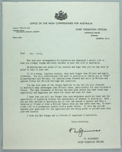 Letter To Mr Ward From Office Of The High Commissioner For Australia