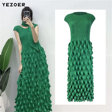 Miyake Vestido Plisado De Dise Ador Sin Mangas Para Mujer Traje De Cuello Redondo Informal