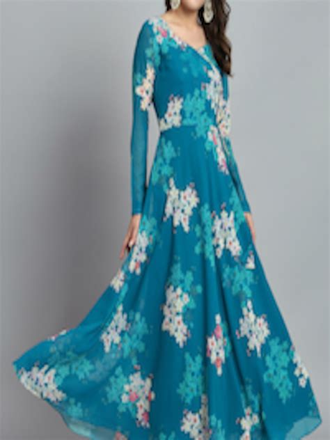 Buy Kalini Floral Printed V Neck Georgette Gotta Patti And Tie Up Maxi
