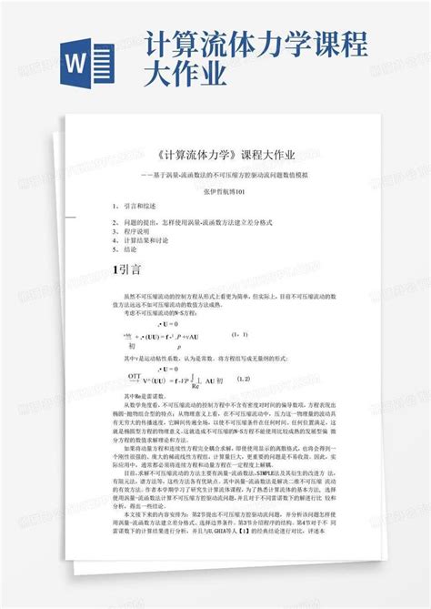 计算流体力学课程大作业word模板下载 编号lkjnpkpn 熊猫办公