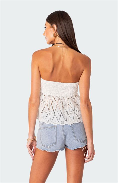 Edikted Lacey Cotton Scrunch Tube Top Pacsun