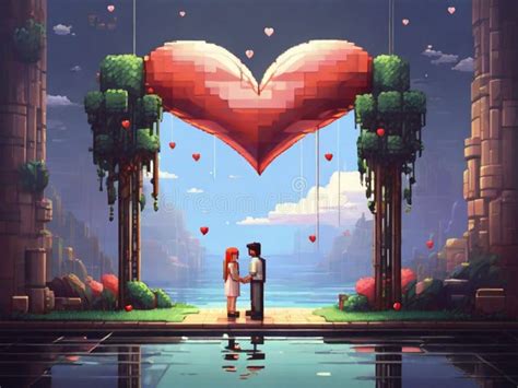 Pixel Passion Love In The Virtual Realm Stock Illustration