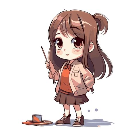 페인트 브러시로 그림을 그리는 귀여운 작은 소녀 ⁇ 터 일러스트레이션 프리미엄 벡터