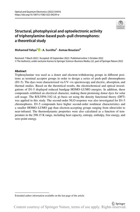Structural Photophysical And Optoelectronic Activity Of Triphenylamine