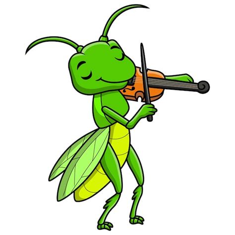 Premium Vector Cute Grasshopper Cartoon Playing Violin