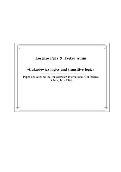 pdf lukasiewicz logics and transitive logic