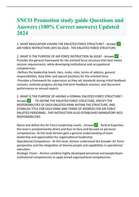 SNCO Promotion Study Guide Questions And Answers 100 Correct Answers