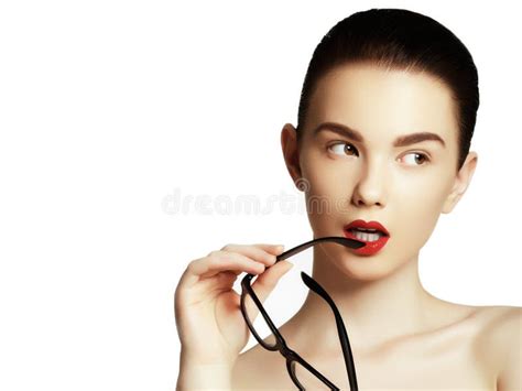 Beauty Fashion Model Girl Wearing Glasses Stock Image Image Of Happy