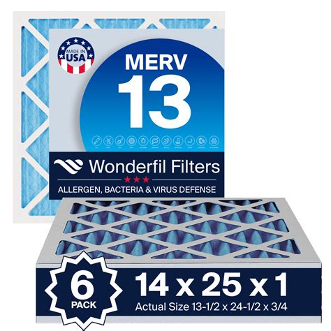 14x25x1 Merv 13 Air Filter 6 Pack Wonderfil Filters Pleated Hvac