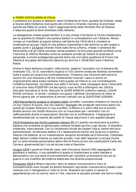 Il Primo Dopoguerra Docsity
