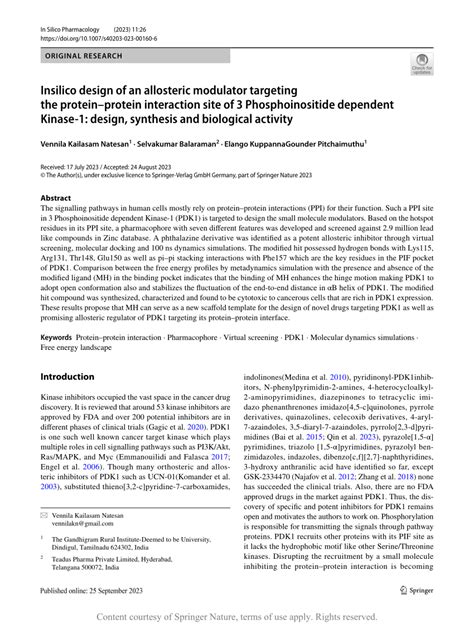 Insilico Design Of An Allosteric Modulator Targeting The Protein