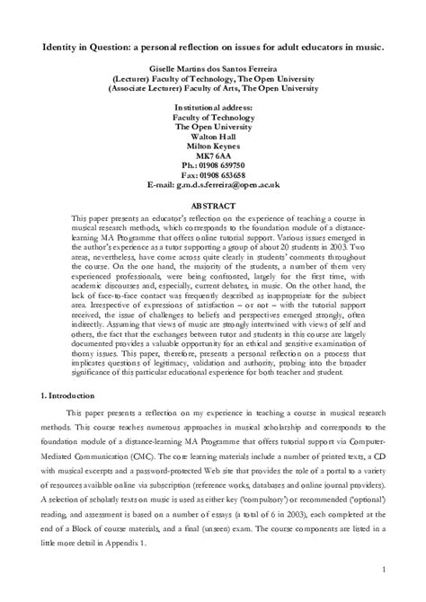 Pdf Identity In Question A Personal Reflection On Issues For Adult