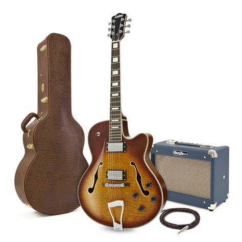 SubZero New Orleans Gitarre in Sunburst im Paket mit Tube Verstärker und Koffer Gear music