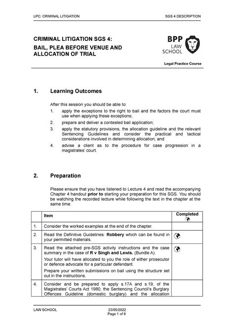 Criminal Litigation Sgs 4 Description 22 23 Lpc Criminal Litigation