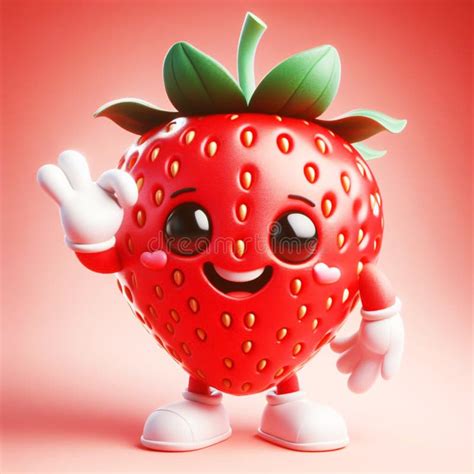 3d Funny Strawberry Cartoon Agriculture And Healthy Food Stock