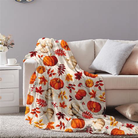 100fens Fall Pumpkin Blanket Orange Yellow Cream White Autumn Colored
