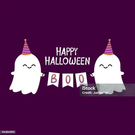 해피 할로윈 배너입니다 할로윈 으스스한 만화 벡터 멧새 깃발을 들고 있는 비행 유령 영혼 부 즐거운 할로윈 보내세요 무서운 하얀