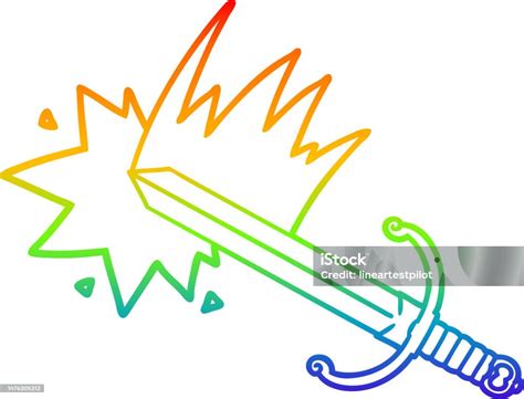 Dessin Au Trait Dégradé Arcenciel Dune Épée De Dessin Animé Se