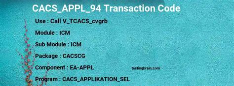 CACS APPL 94 SAP Tcode For Call V TCACS Cvgrb