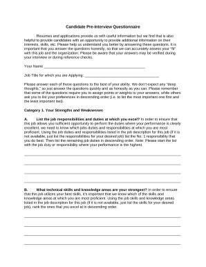 Pre Interview Questionnaire Template Doc Template PdfFiller