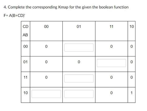 Solved 4 Complete The Corresponding Kmap For The Given The Chegg Com