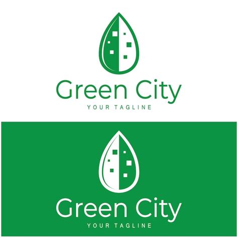 Premium Vector Green And Healthy Modern City With Leaf Logo Design