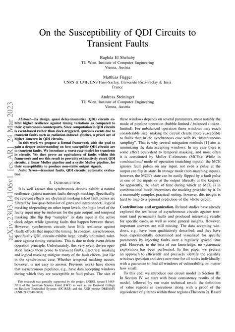 Pdf On The Susceptibility Of Qdi Circuits To Transient Faults