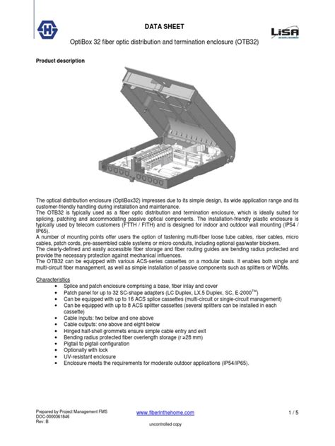 Optibox 32 Fiber Optic Enclosure Data Sheet Pdf Optical Fiber