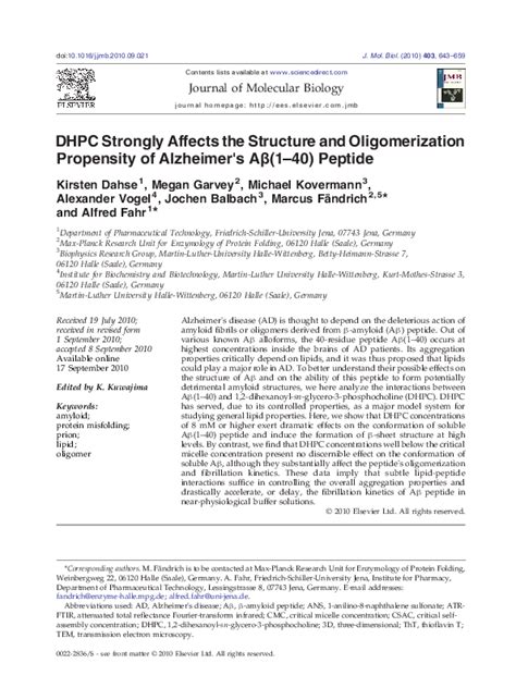 Pdf Dhpc Strongly Affects The Structure And Oligomerization