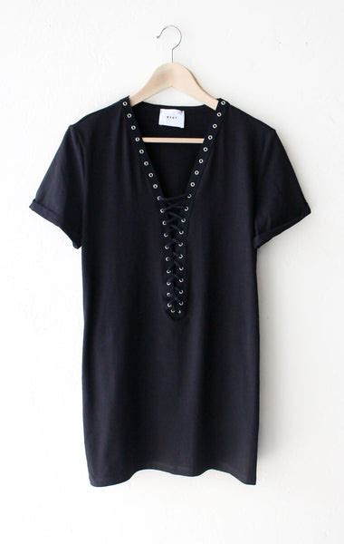 Lace Up Deep V Neck Tshirt Dress Nyct Clothing