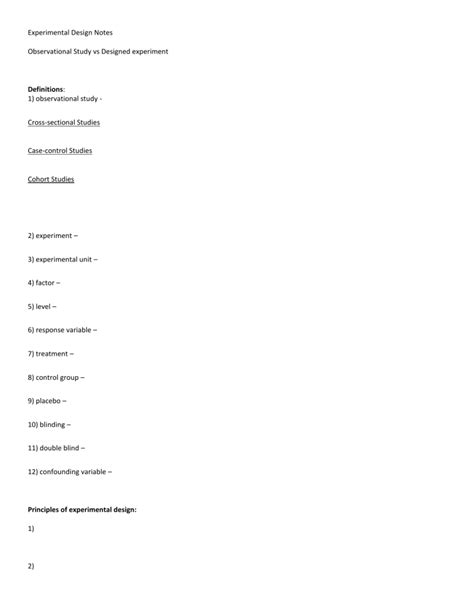 Experimental Design Notes Observational Vs Designed Experiments