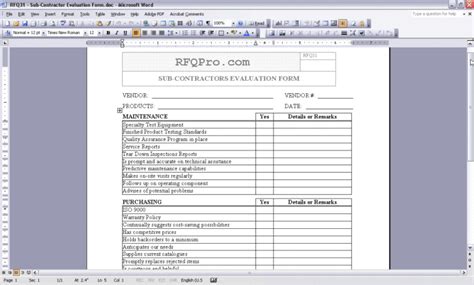 Subcontractor Performance Report Template Rfqpro Rfp And Rfq