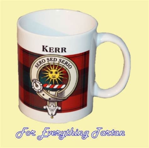 Kerr Tartan Clan Crest Ceramic Mugs Kerr Clan Badge Mugs Set Of 2