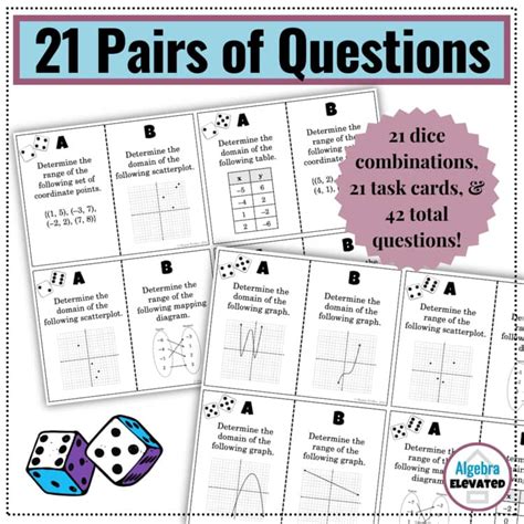 Domain And Range Partner Dice Task Card Activity Algebra 1 By Algebra