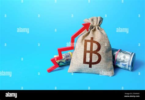 Thai Baht Money Bag And Red Up Arrow Economic Growth Gdp Rise In Profits Budget Fees