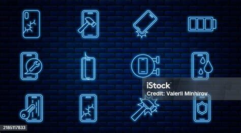 방패 방수 전화 충격 방지 유리 화면 보호기 서비스 깨진 전화 수리 및 아이콘이있는 모바일 설정 라인 벡터 Brand Name Smart Phone에 대한 스톡 벡터 아트