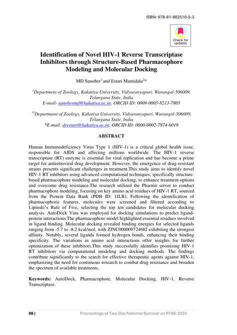 Pdf Identification Of Novel Hiv 1 Reverse Transcriptase Inhibitors
