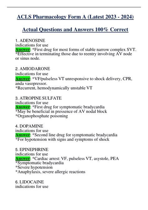 Complete Acls Pharmacology Acls Pharmacology Exam Form A Acls