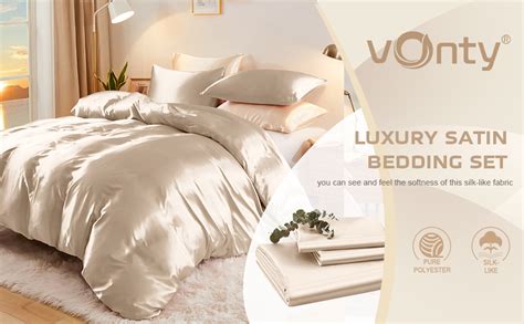 Vonty 3 Piece Silky Satin Duvet Cover Set Fullqueen Size