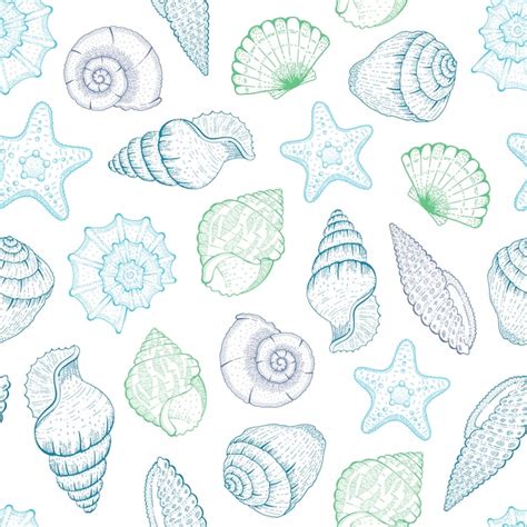 Premium Vector Sea Shell Pattern Seashell Seamless Background Ocean
