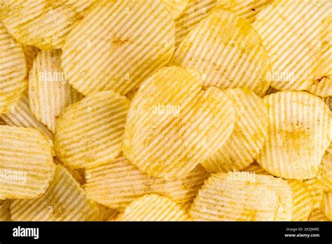 Top View Of Salted Dry Crispy Fried Corrugated Potato Chips Crispy Potato Chips Delicious