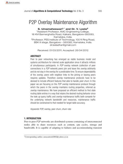 Pdf P2p Overlay Maintenance Algorithm