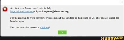 A Critical Error Has Occurred Ask For Help Vic Me Tlauncher Or By