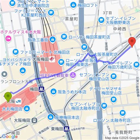 大阪駅からスタジオ246 Osakaへのルートマップ Mdata