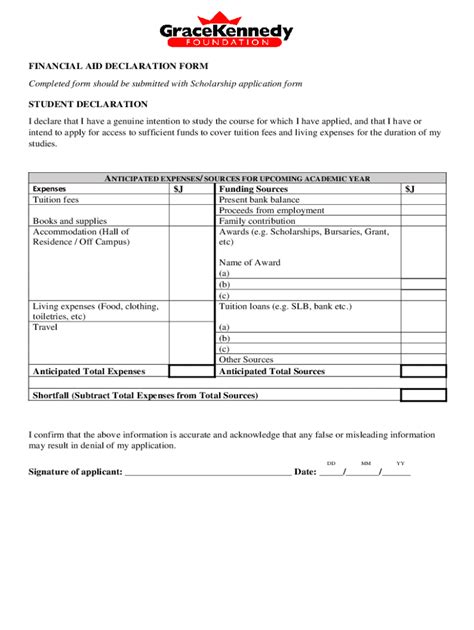 Financial Aid Declaration Form Fill Out And Sign Online Dochub