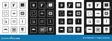 Set Ampere Meter Multimeter Voltmeter Electric Circuit Scheme Plug Processor With