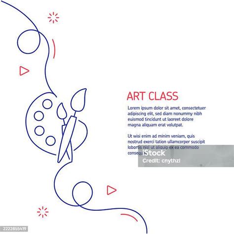 아트 클래스 아이콘의 연속 선 그리기 손으로 그린 기호 벡터 그림입니다 얇은 파란색과 빨간색 선이 있는 미니멀한 디자인 개념에 대한 스톡 벡터 아트 및 기타 이미지 Istock