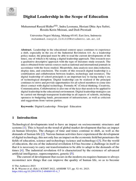 Digital Leadership In The Scope Of Education Pdf Leadership Learning