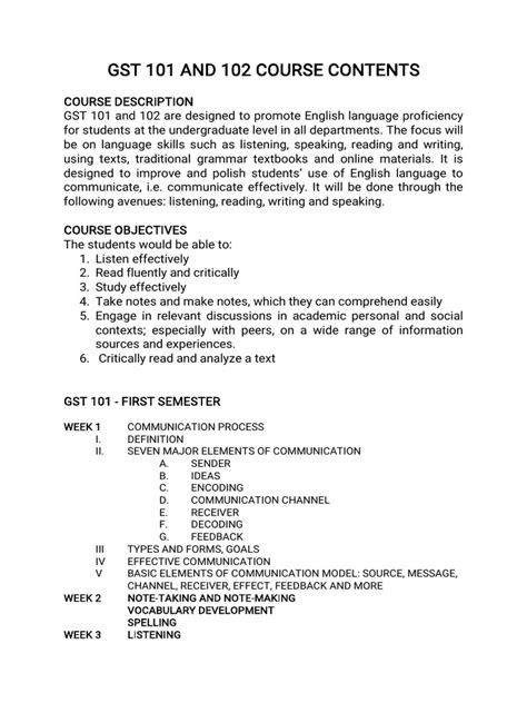 Gst 102 And 102 Course Outline Download Free Pdf Part Of Speech