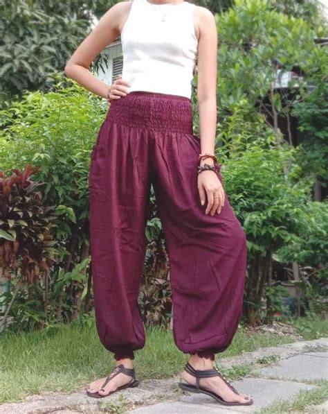 Womens High Waisted Harem Pants Solid Color Mulberry Etsy